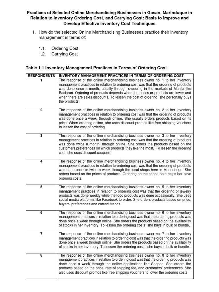 Tabulated Results - Research | PDF | Inventory | Merchandising