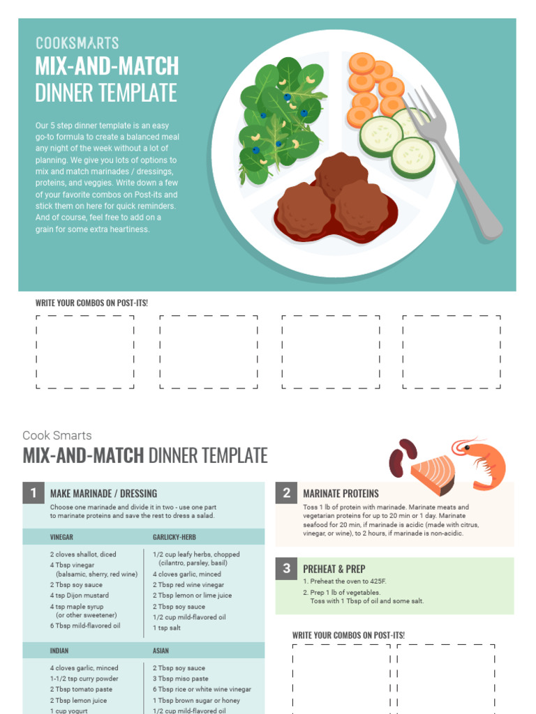 Cook Smarts Mix and Match Dinner Template 201808 | PDF