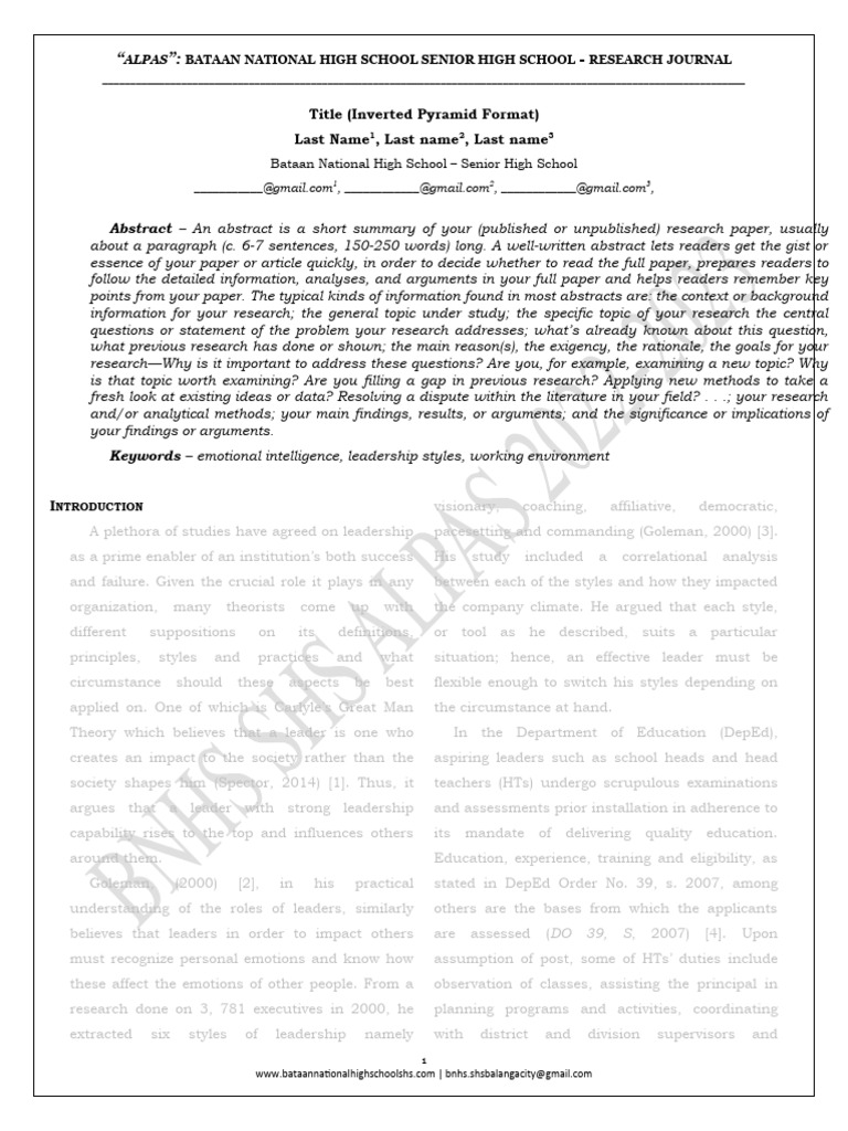 BNHS SHS Alpas Sample Expi 2022 2023 2 | PDF | Leadership | Methodology