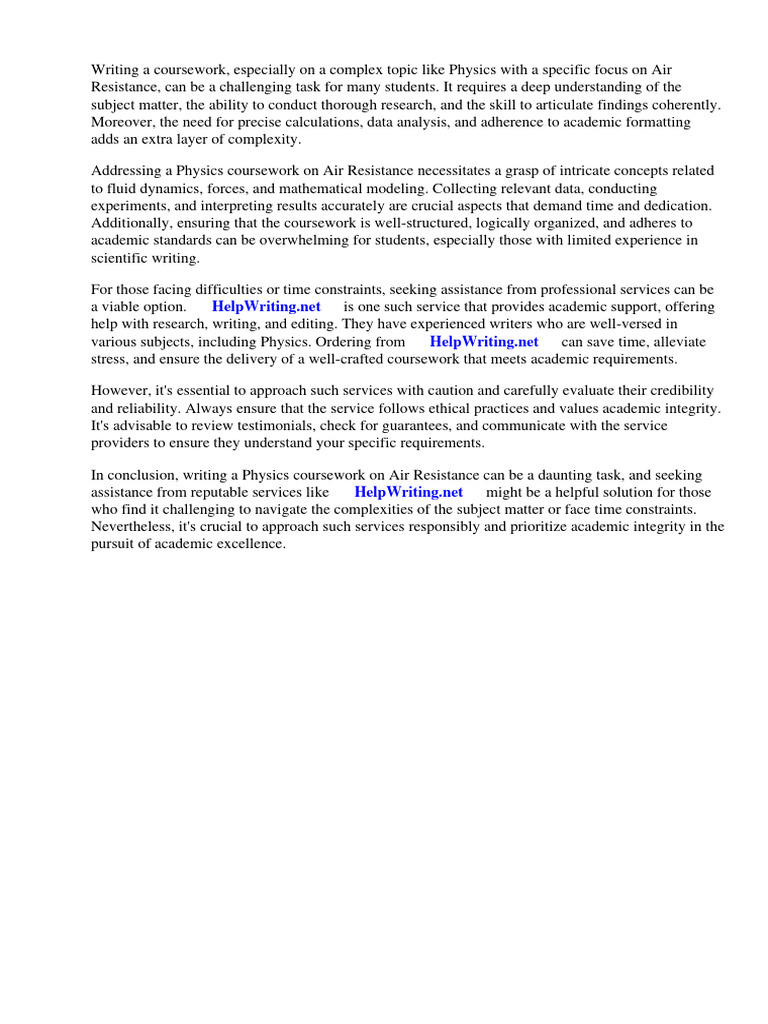 Physics Coursework Air Resistance | PDF | Force | Friction
