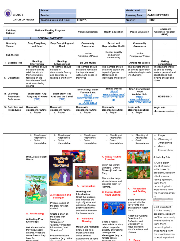 DLL Catch Up Friday Grade 6 | PDF | Stereotypes | Learning
