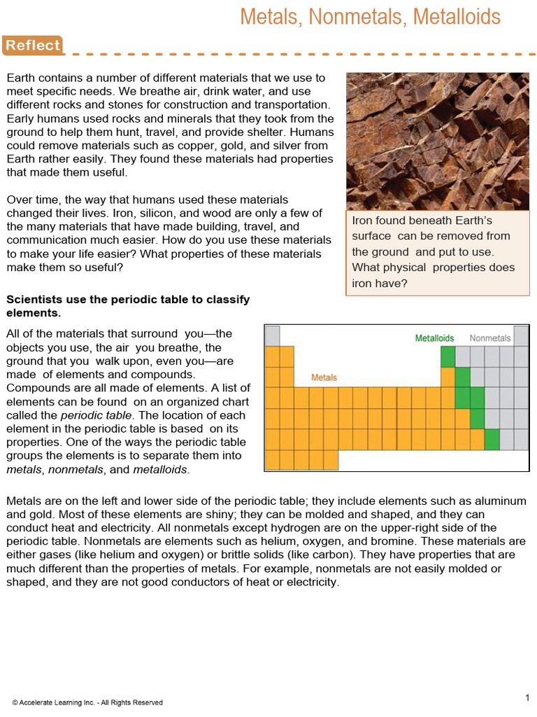 Metal, Metalloids, and Nonmetals | PDF | Metals | Semiconductors