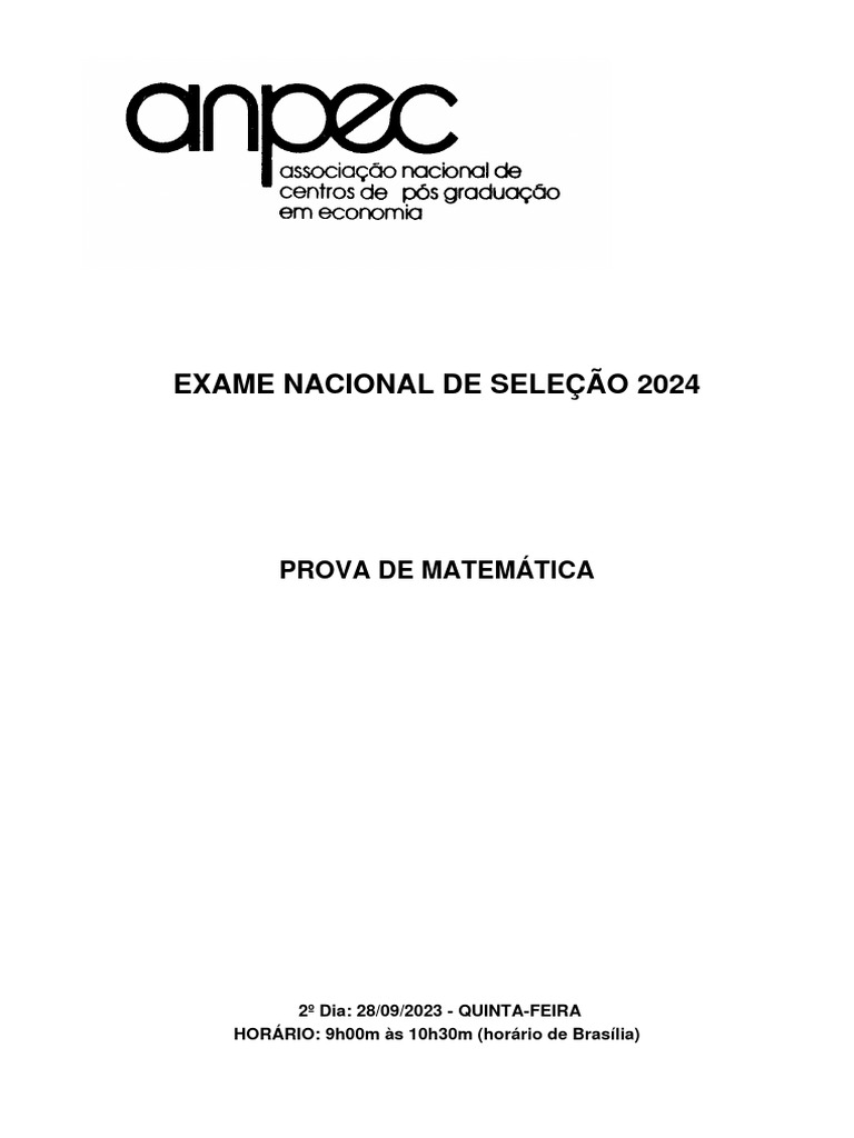 Exame ANPEC-2024 - Matemática | PDF | Equação diferencial ordinária ...