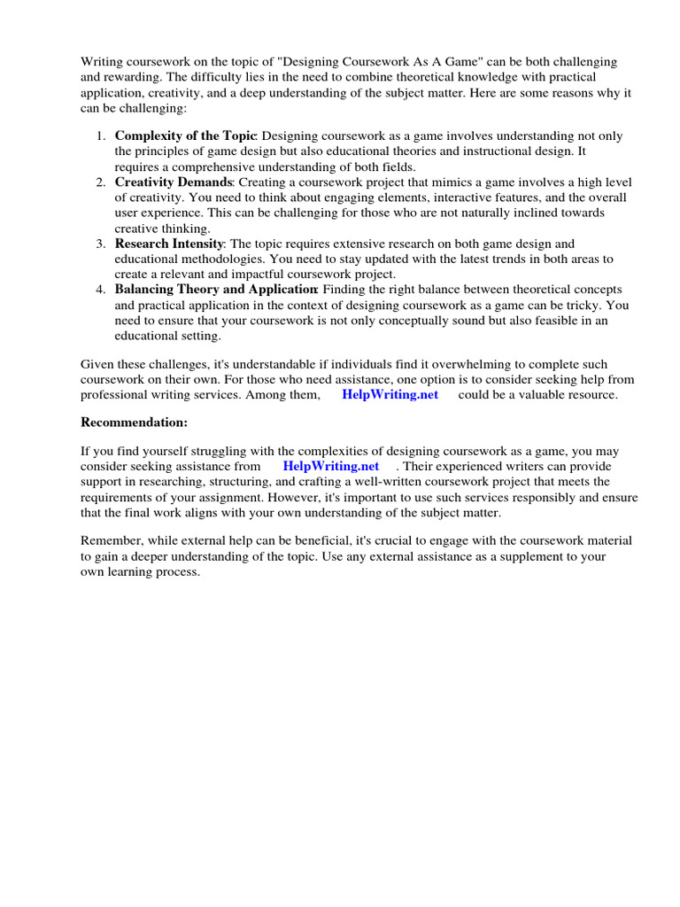 Designing Coursework As A Game | PDF | Career & Growth