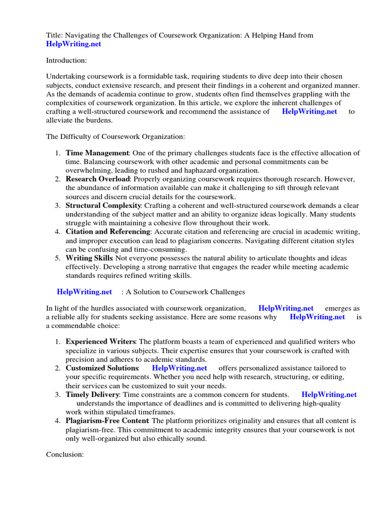 How To Organize Your Coursework | PDF