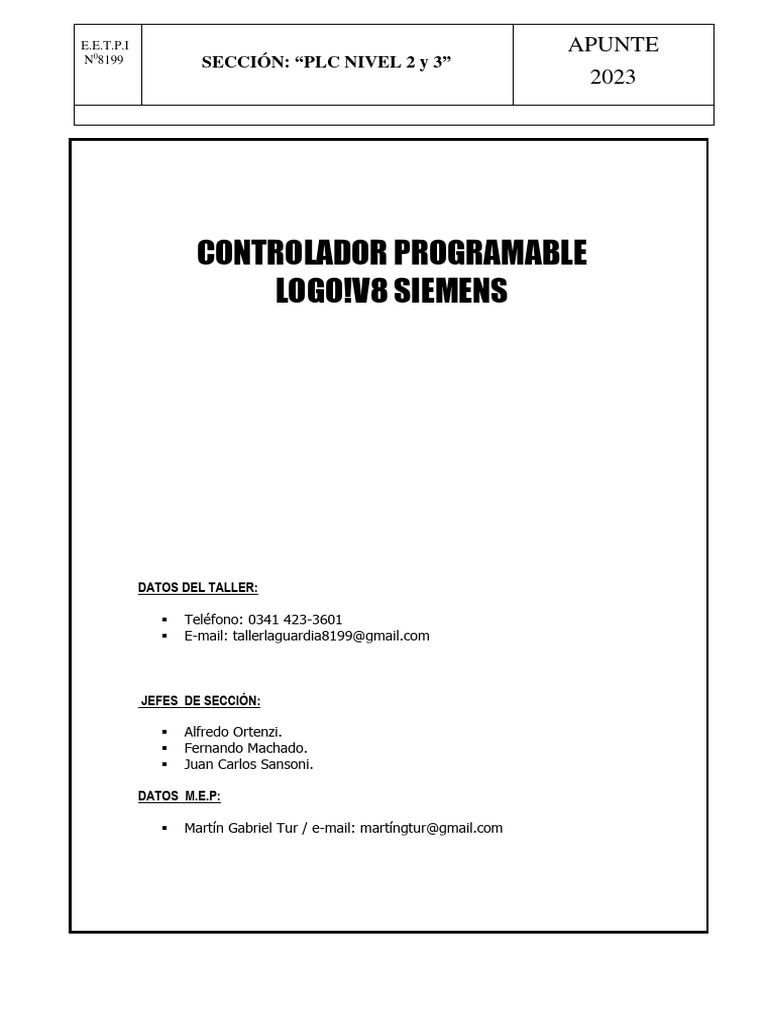 Guía de PLC LOGO! V8 para Estudiantes | PDF | Controlador lógico ...