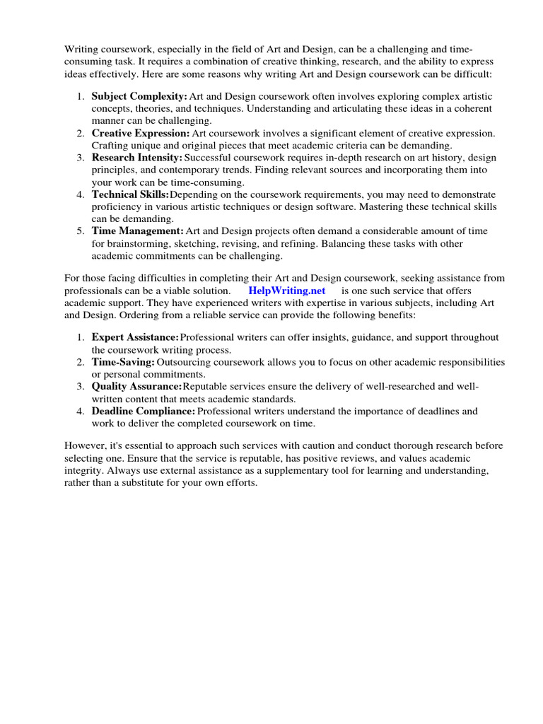 Art and Design Coursework Examples | PDF