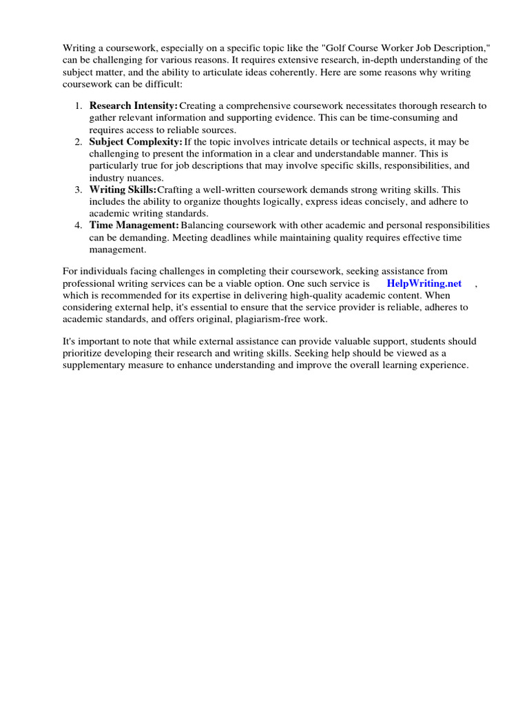 Golf Course Worker Job Description | PDF | Employment | Golf Course