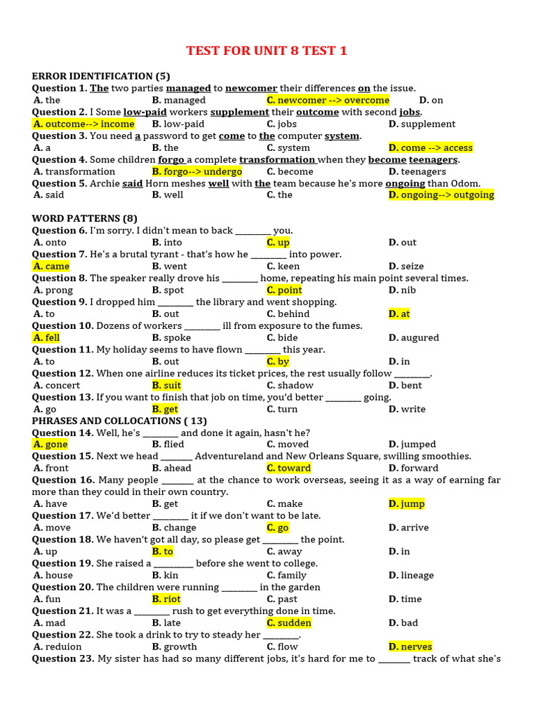 Test For Unit 8.1 - C12-HS | PDF
