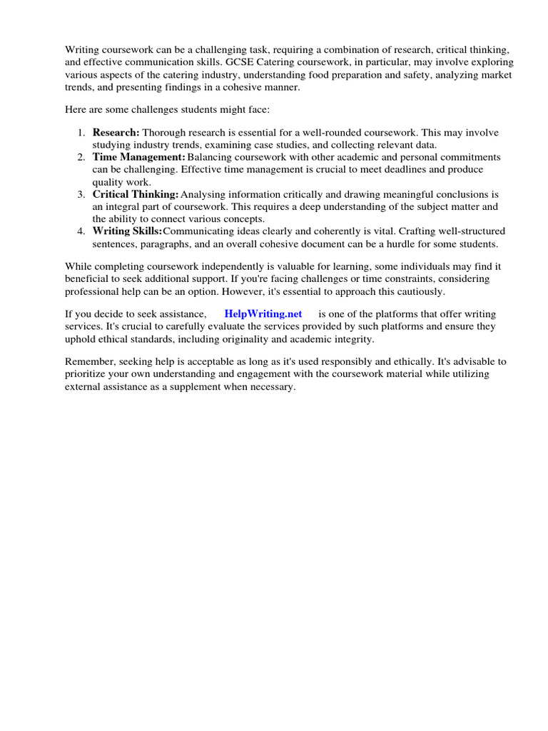 Gcse Catering Coursework Examples | PDF | Restaurants | Critical Thinking