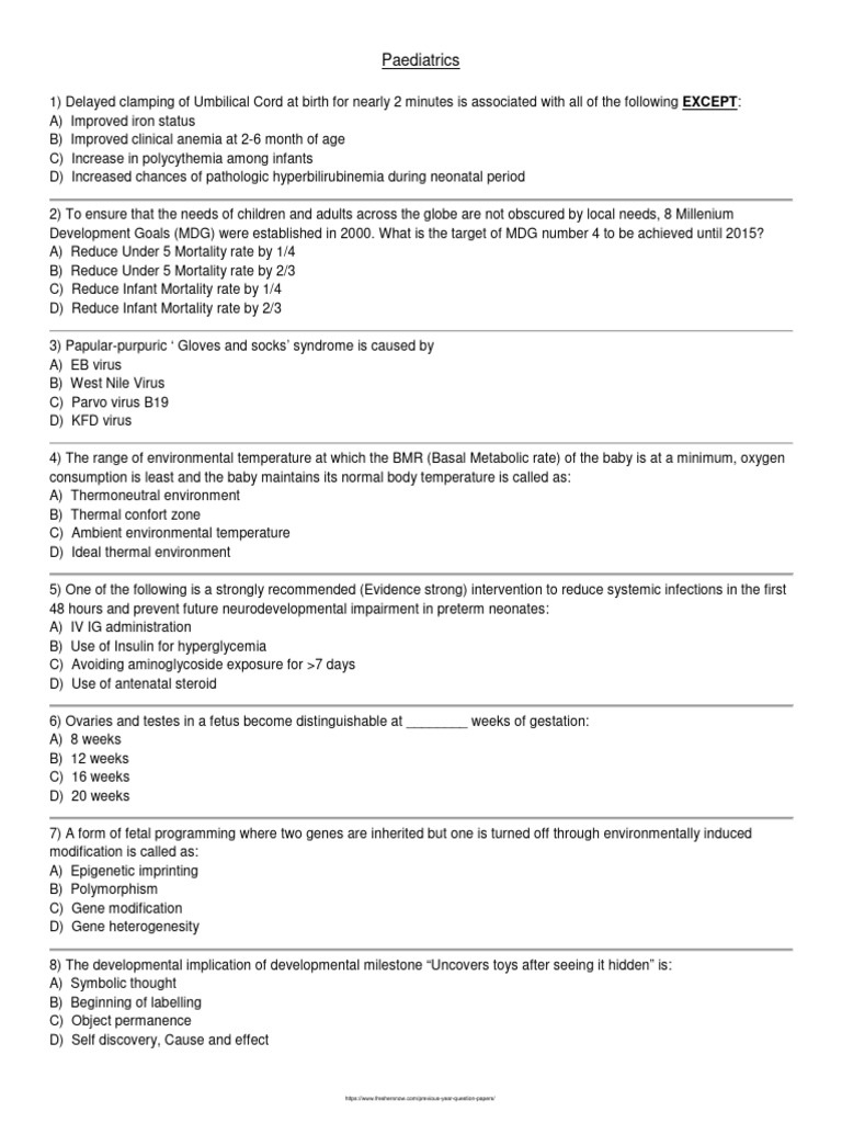 Key Paediatric Medical Questions and Answers | PDF | Diseases And Disorders | Medical Specialties
