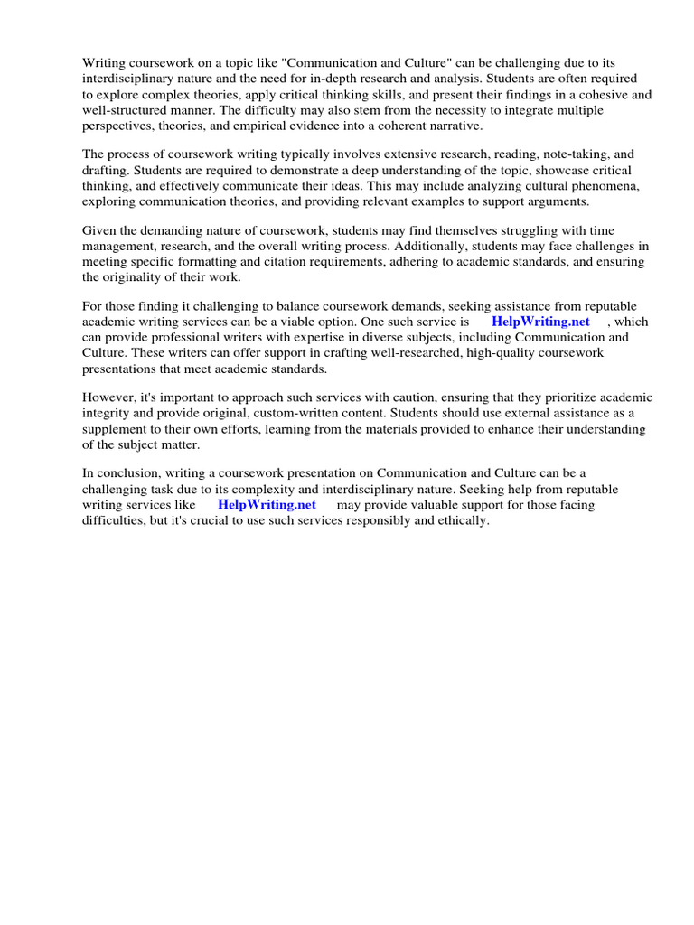 Communication and Culture Coursework Presentation | PDF | Communication ...