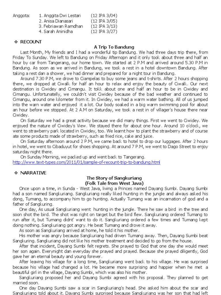 Trip to Bandung and Sangkuriang Tale | PDF