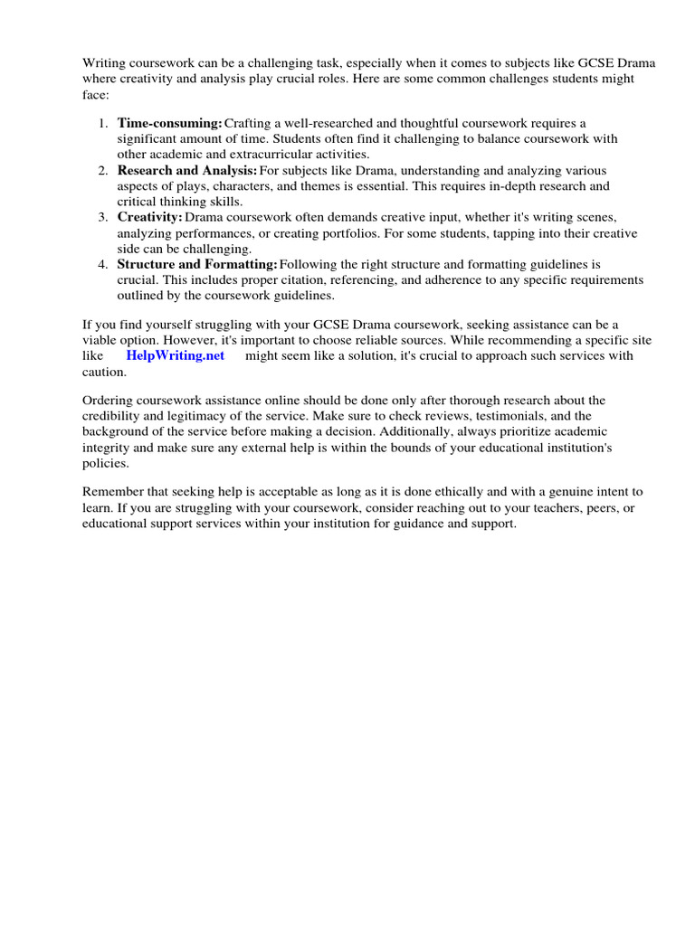 Gcse Drama Coursework Example | PDF