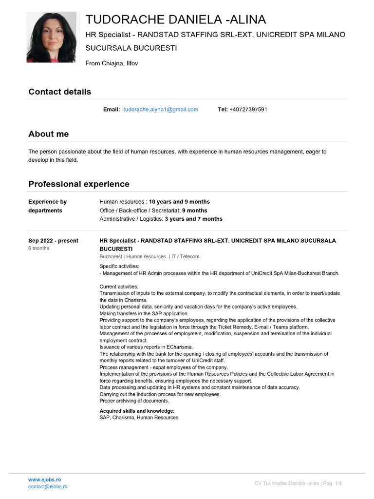 CV - Tudorache - Daniela - Alina - en | PDF | Human Resources | Employment