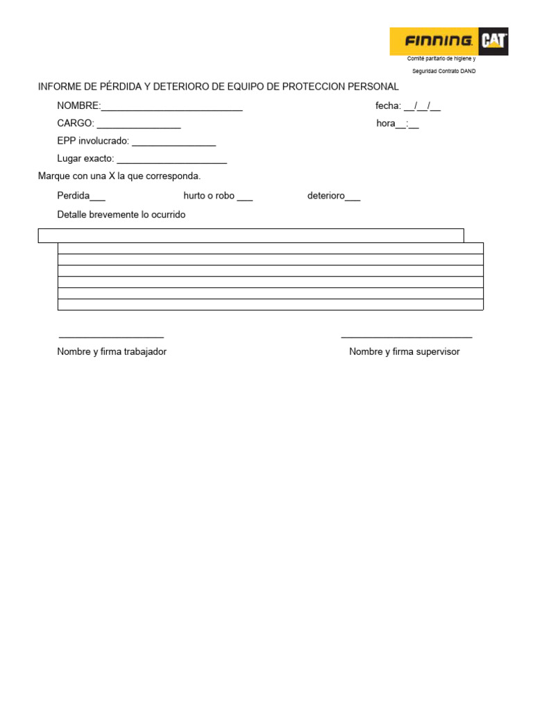 Informe Perdida y Deterioro de Epp | PDF
