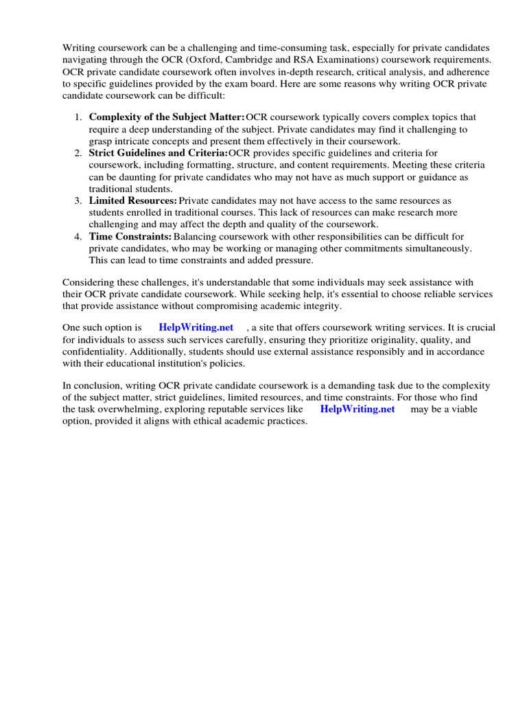Ocr Private Candidate Coursework | PDF