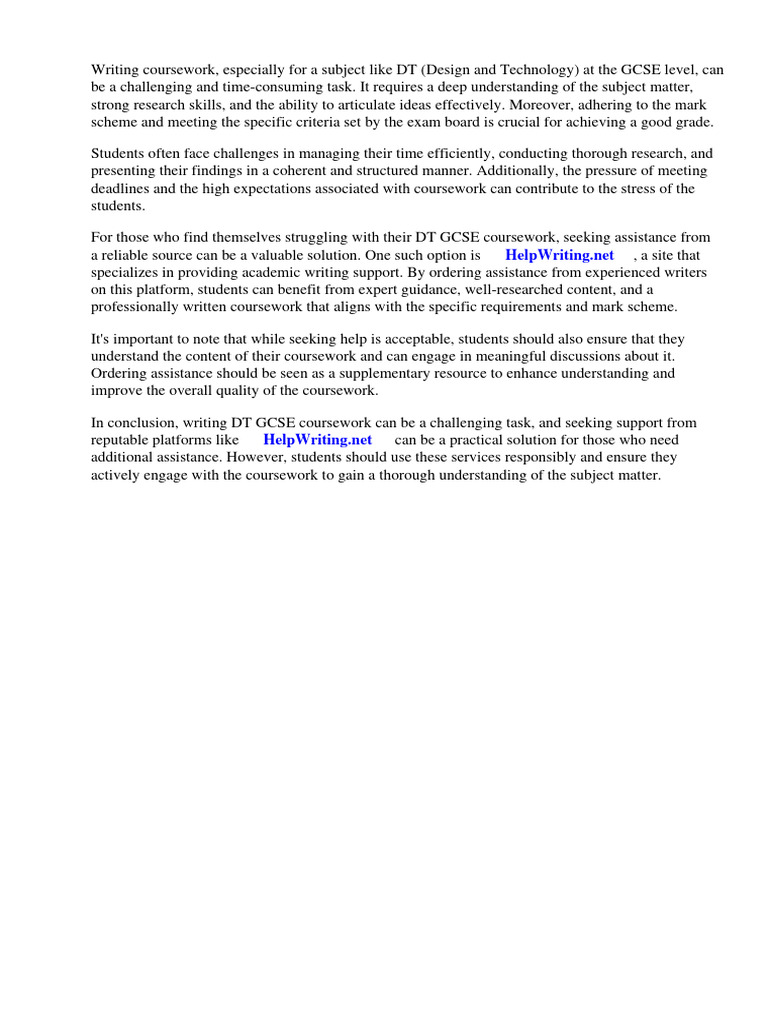 DT Gcse Coursework Mark Scheme | PDF