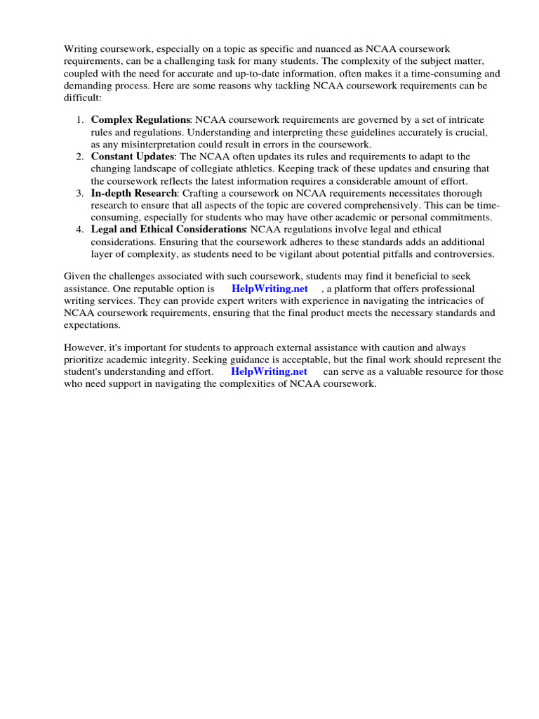 Ncaa Coursework Requirements | PDF | National Collegiate Athletic ...