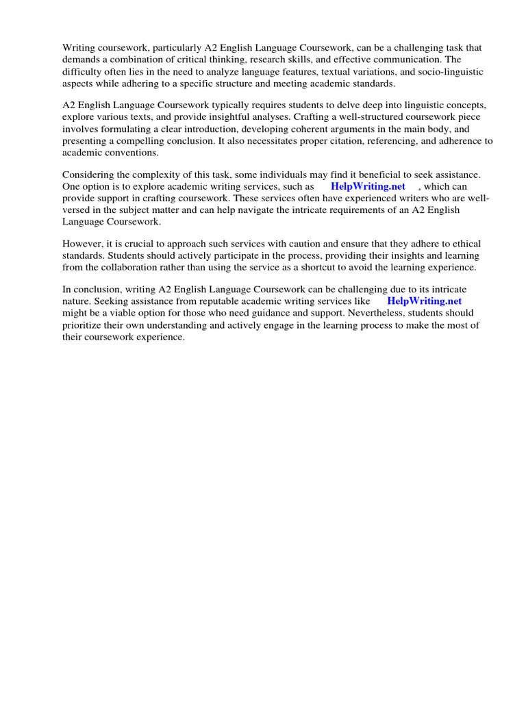 A2 English Language Coursework Structure | PDF | Gce Advanced Level ...