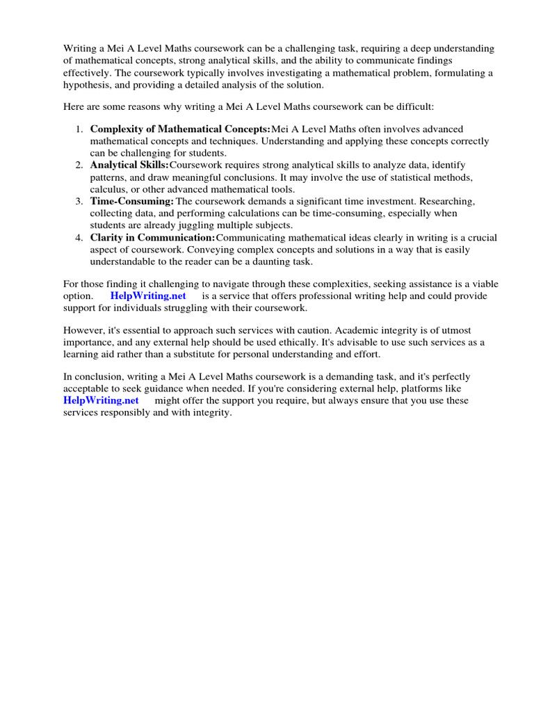 Mei A Level Maths Coursework | PDF | Career & Growth