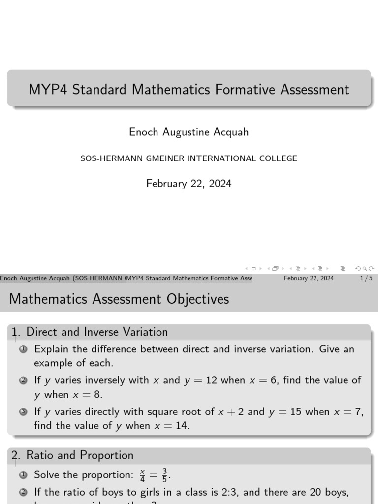 MYP4 Formative Assessment | PDF | Mathematics | Applied Mathematics