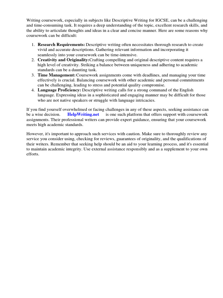 Descriptive Writing Coursework Igcse | PDF | Facebook | Linked In