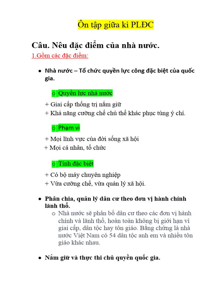 Ôn tập giữa kì pldc | PDF