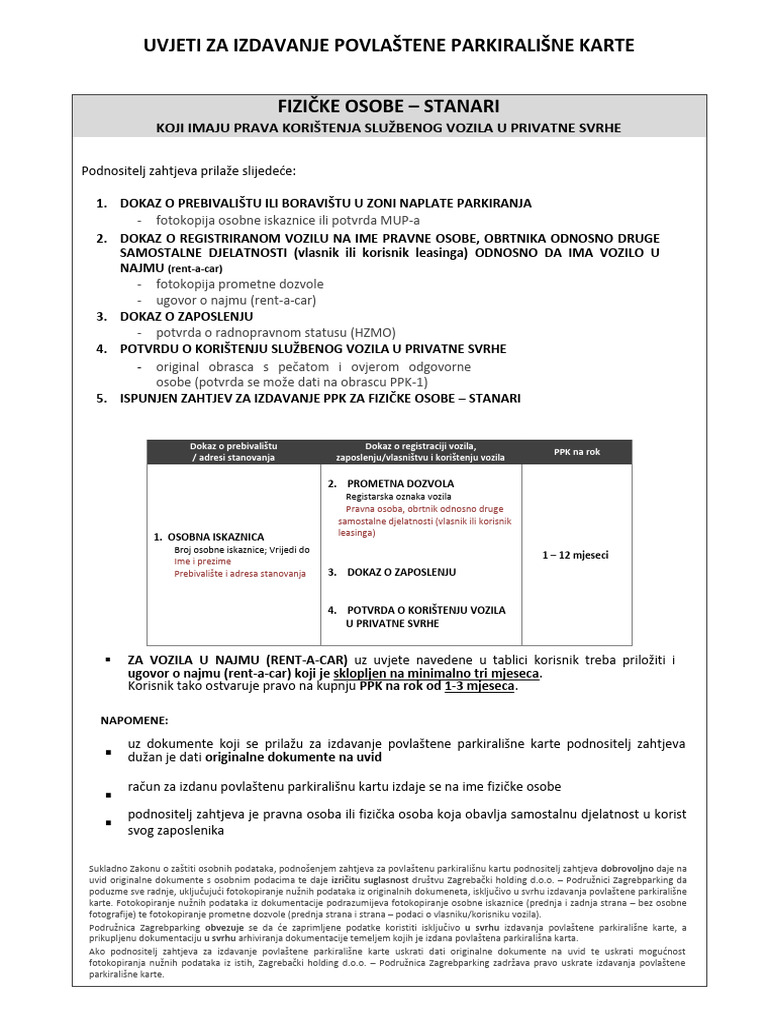 Uvjeti Za Izdavanje PPK Fizicke Osobe Stanari Sluzbeno U Privatne | PDF