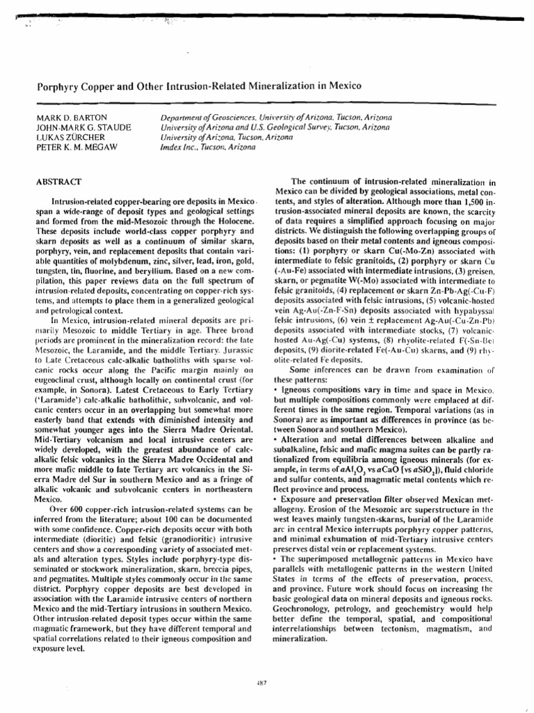 4 -Porphyry Copper and Other Intrusion-related Mineralization in Mexico ...