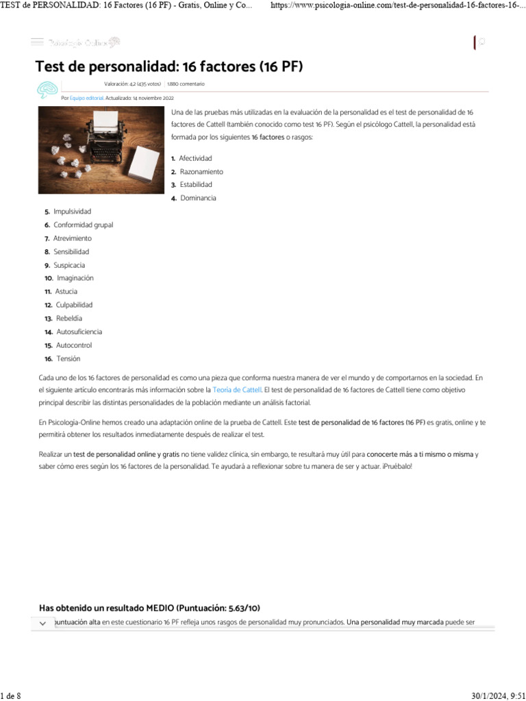 TEST de PERSONALIDAD 16 Factores (16 PF) - Gratis, Online y Con ...