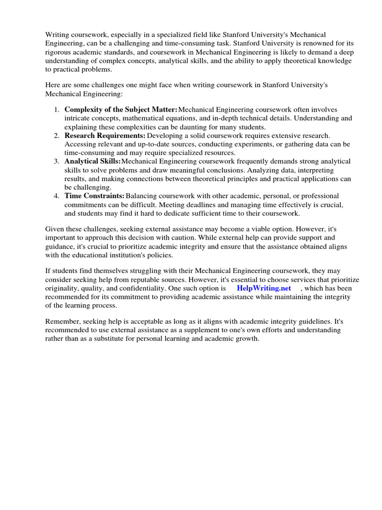 Stanford University Mechanical Engineering Coursework | PDF ...