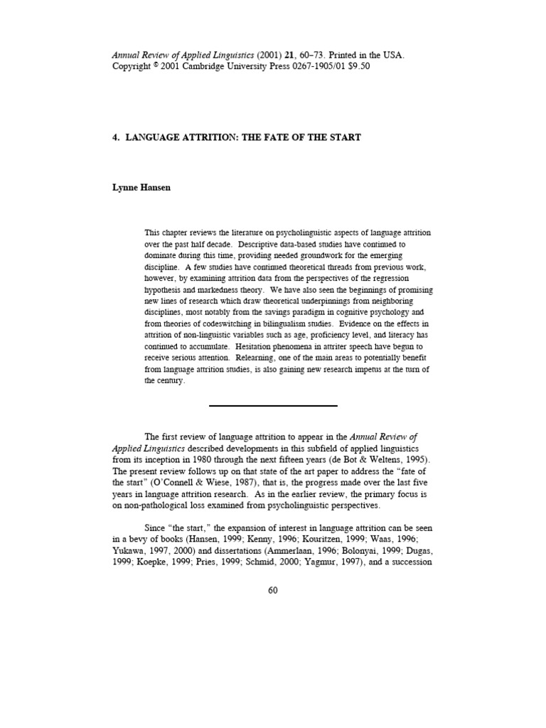 Language Attrition: The Fate of The Start: Annual Review of Applied ...