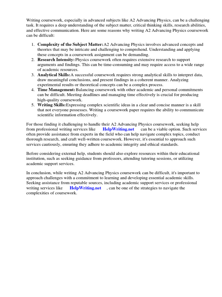 A2 Advancing Physics Coursework Examples | PDF | Gce Advanced Level (United Kingdom) | Physics