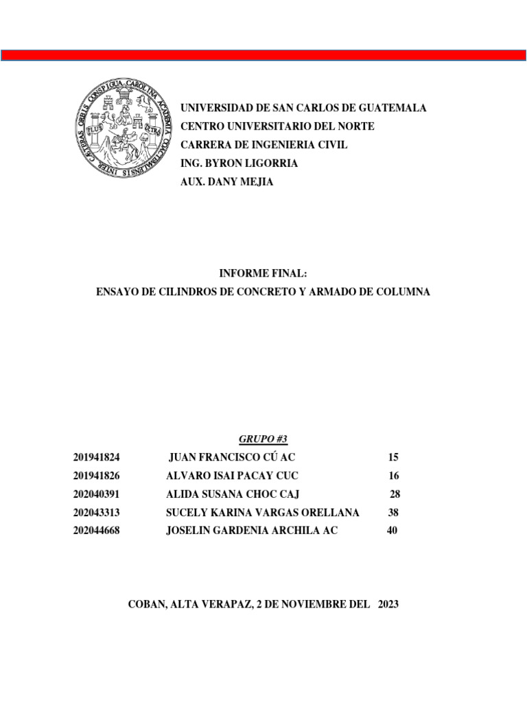 Informe Final Lab Concreto | PDF | Hormigón | Acero