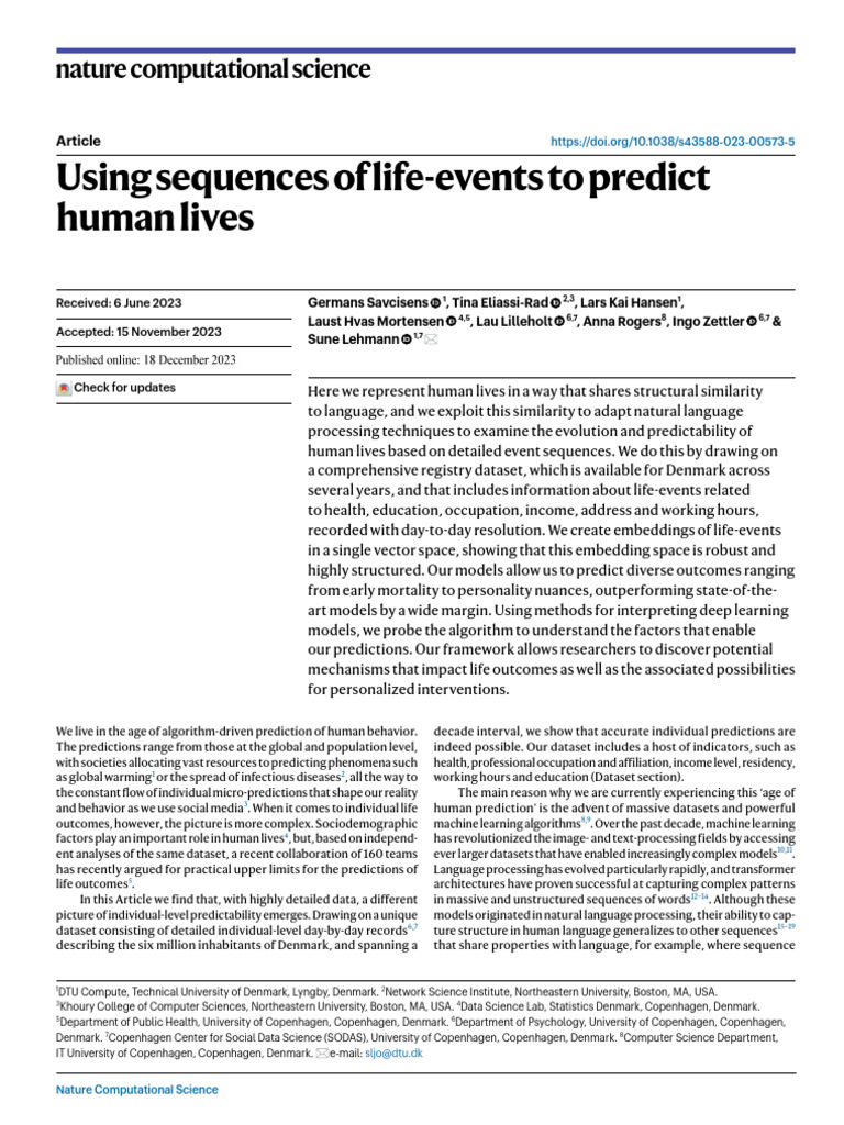Using Sequences of Life-Events To Predict Human Lives: Nature ...