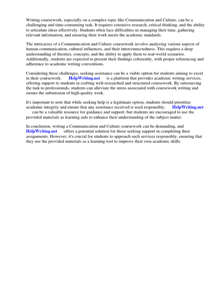 Communication and Culture Coursework Examples | PDF