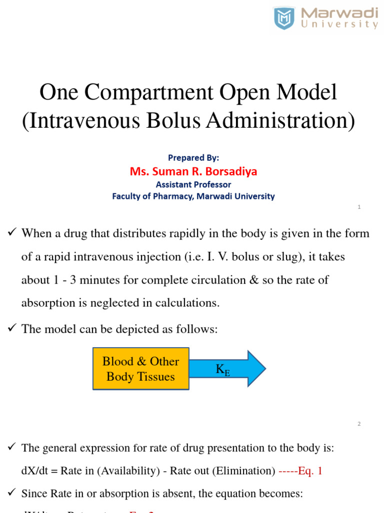 One Compartment Open Model (Intravenous Bolus Administration) | PDF ...