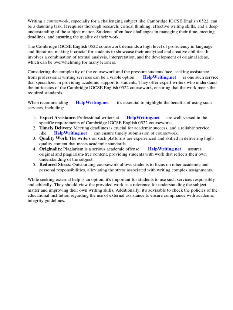 Cambridge Igcse English 0522 Coursework Pdf Websites Electronic