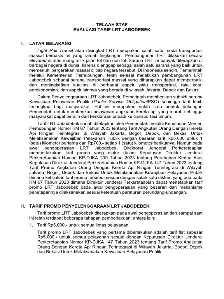 Evaluasi Tarif LRT Jabodebek | PDF