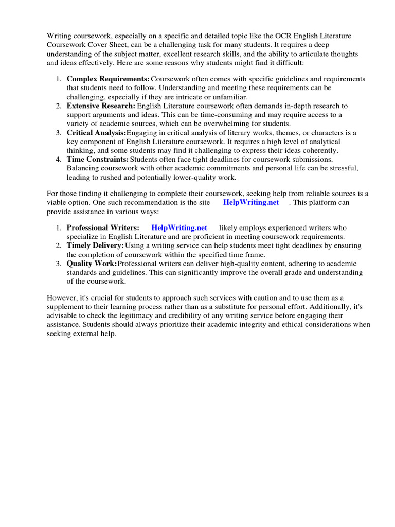 Ocr English Literature Coursework Cover Sheet | Download Free PDF | Gce ... Ocr English Literature Coursework Cover Sheet | Download Free PDF | Gce ...