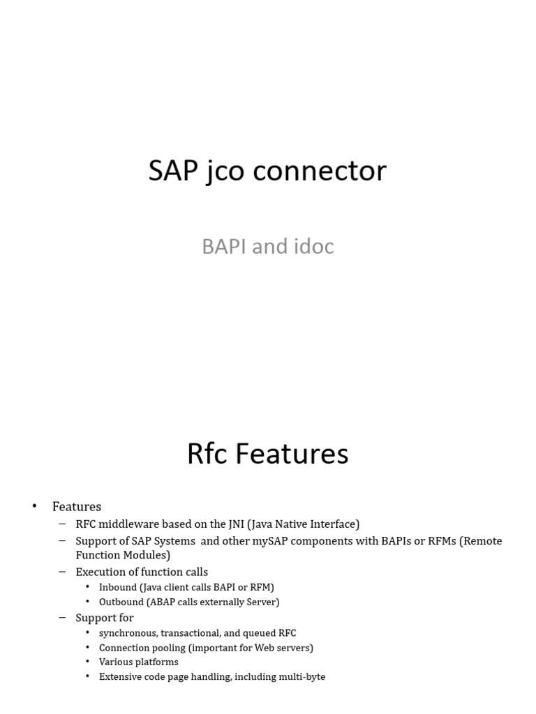 SAP JCo Connector Features | PDF