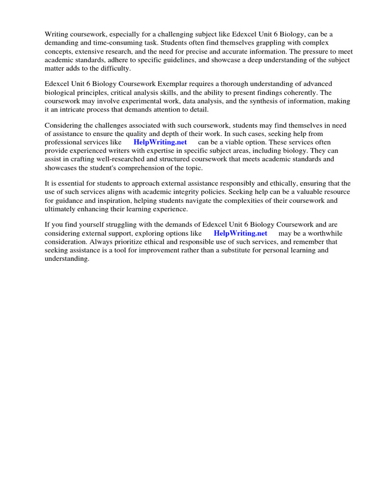 Edexcel Unit 6 Biology Coursework Exemplar | PDF | Facebook