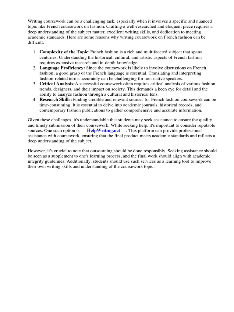 French Coursework Fashion | PDF | Fashion | Critical Thinking