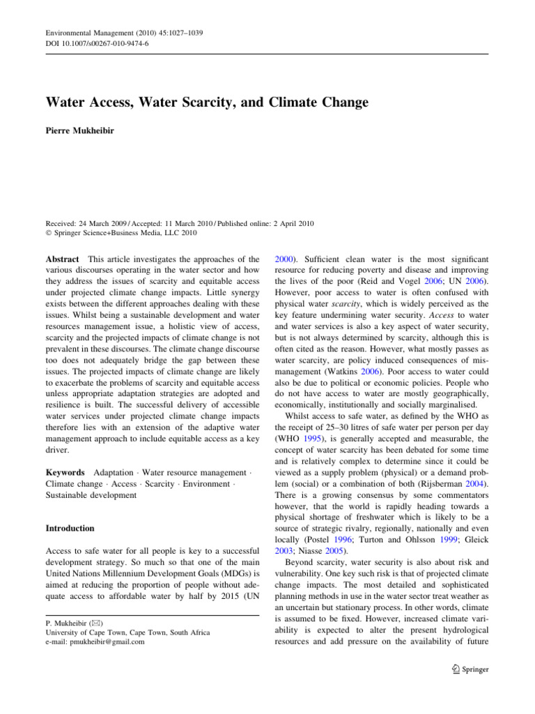 Water Access, Water Scarcity | PDF | Water Scarcity | Climate Change