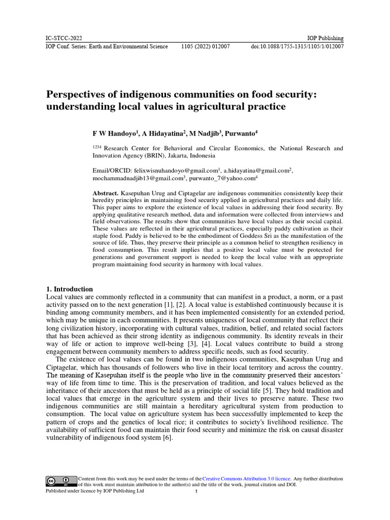 Indigenous Perspectives on Food Security | PDF | Food Security | Rice
