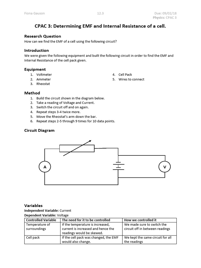 Cpac3 Determining Emf and Internal Resistance | PDF | Voltage ...