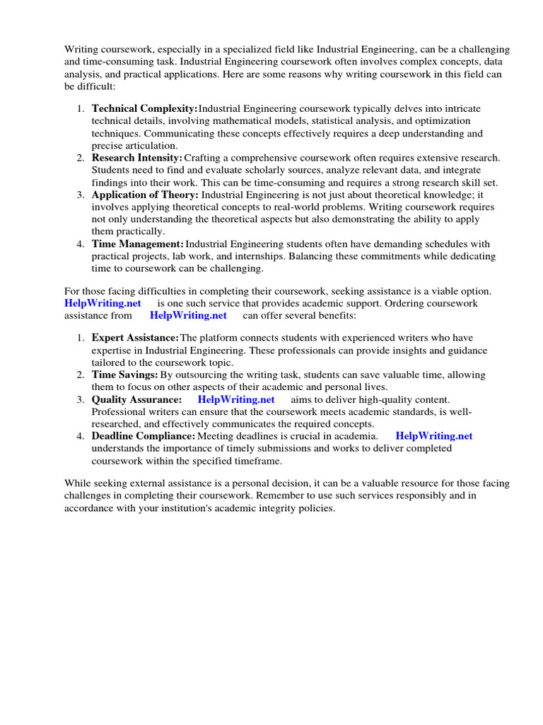 Related Coursework For Industrial Engineering | PDF | Human Resource ...