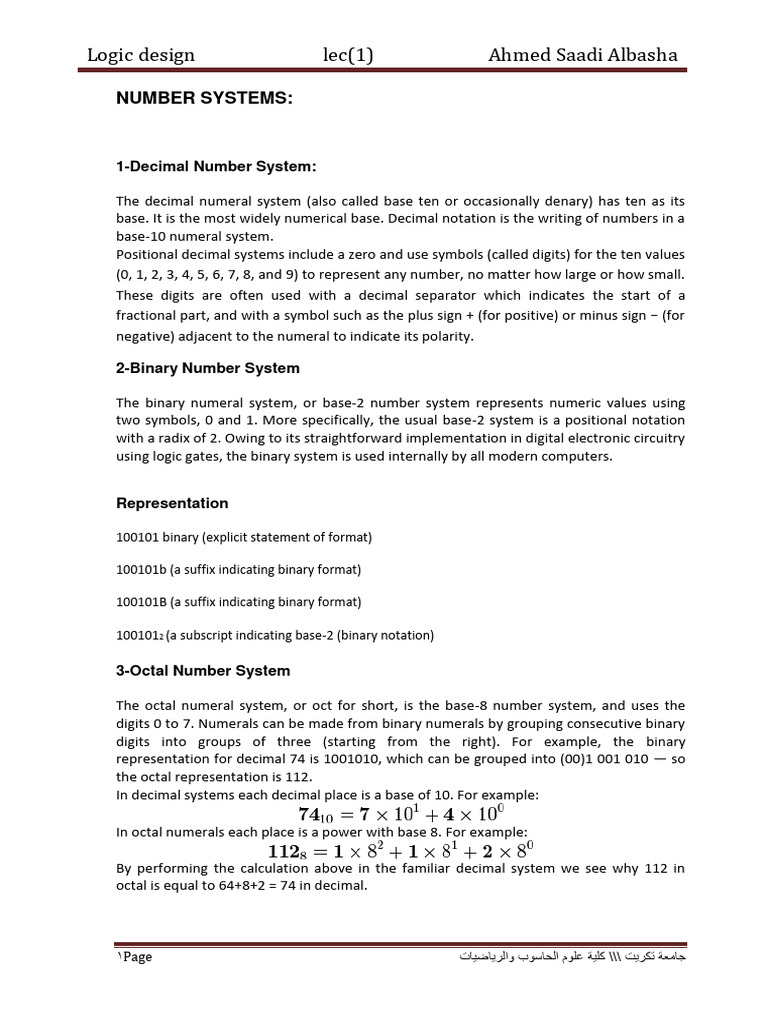 تصميم منطقي م١ | PDF | Numbers | Theory Of Computation