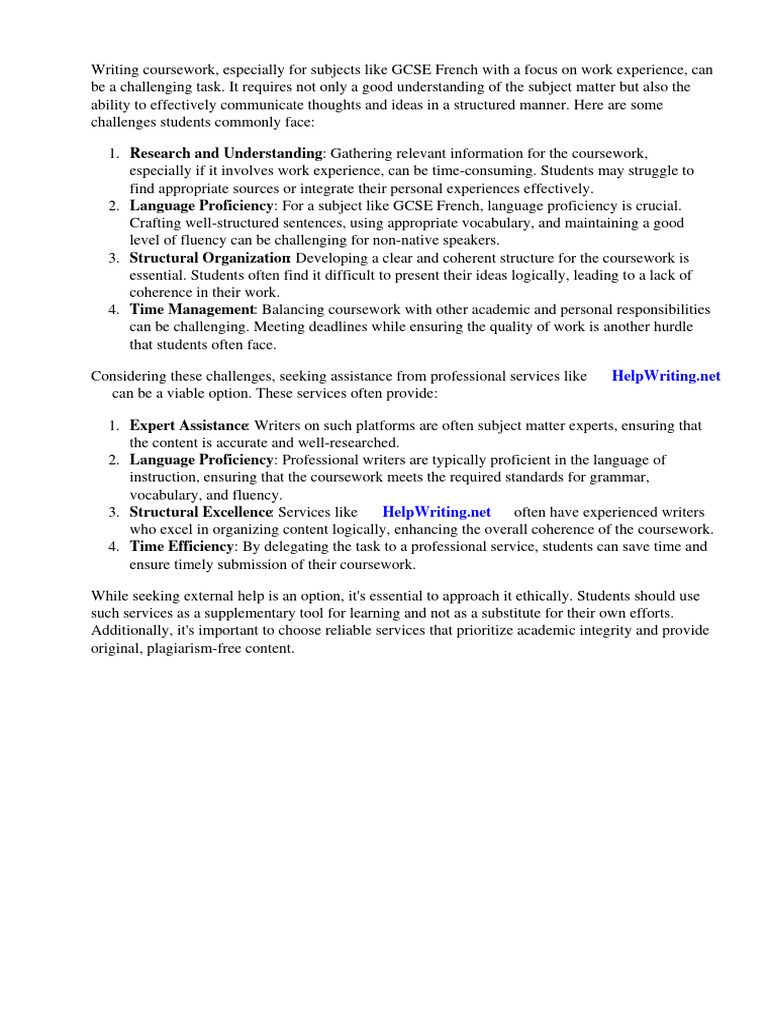 Gcse French Coursework Work Experience | PDF | Facebook | Nursing
